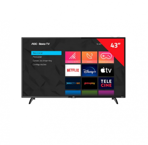 Smart TV LED 43” Full HD AOC Roku 43S5195/78 com Wi-fi, Controle Remoto ...